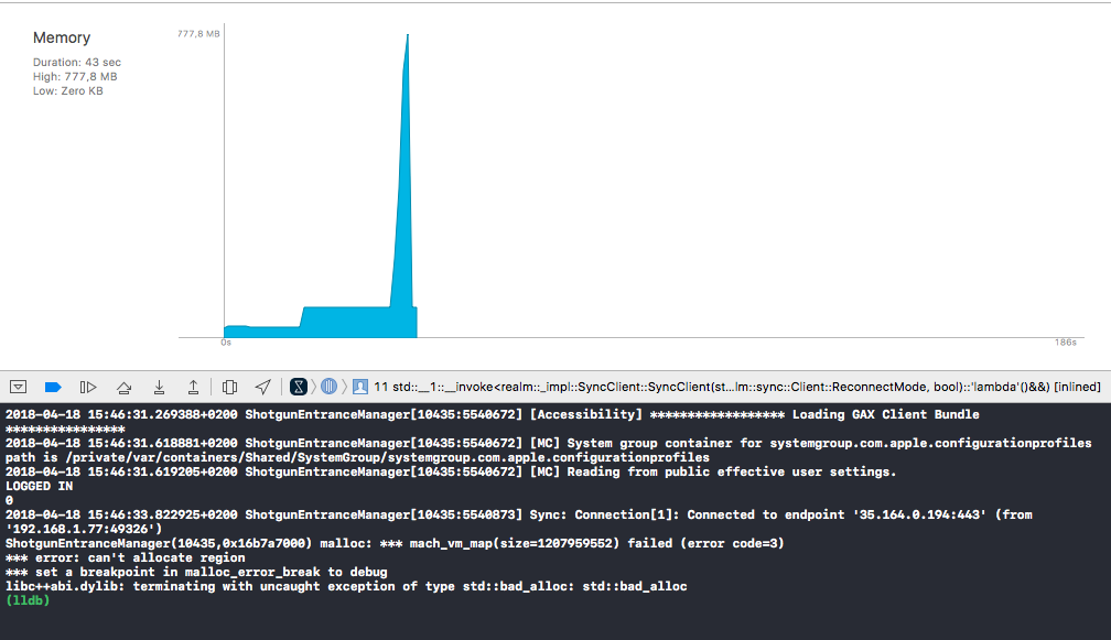 Realm sync crashes app: *** error: can't allocate region · Issue #5583 ...
