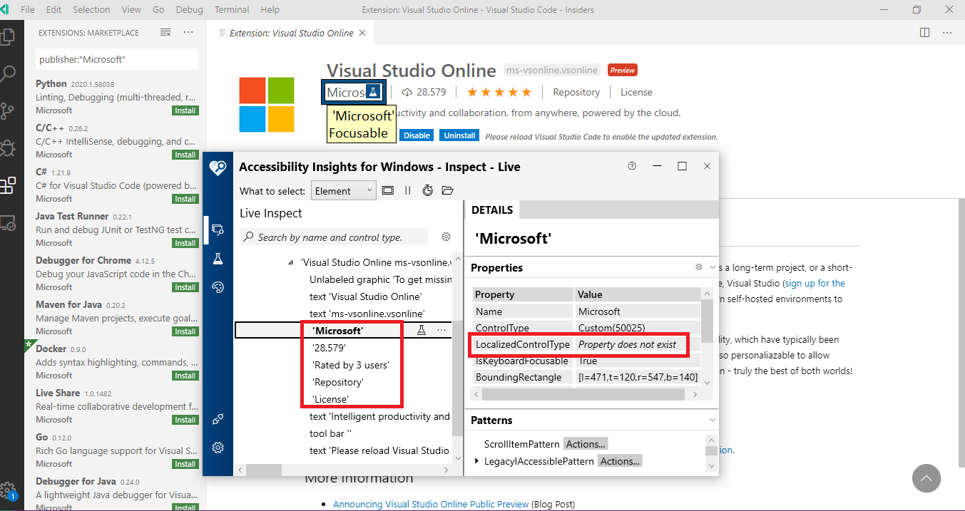 VSCodeInsider_VSOnline_Extension_VisualStudioOnline_AI4D:localized control type name is not ...