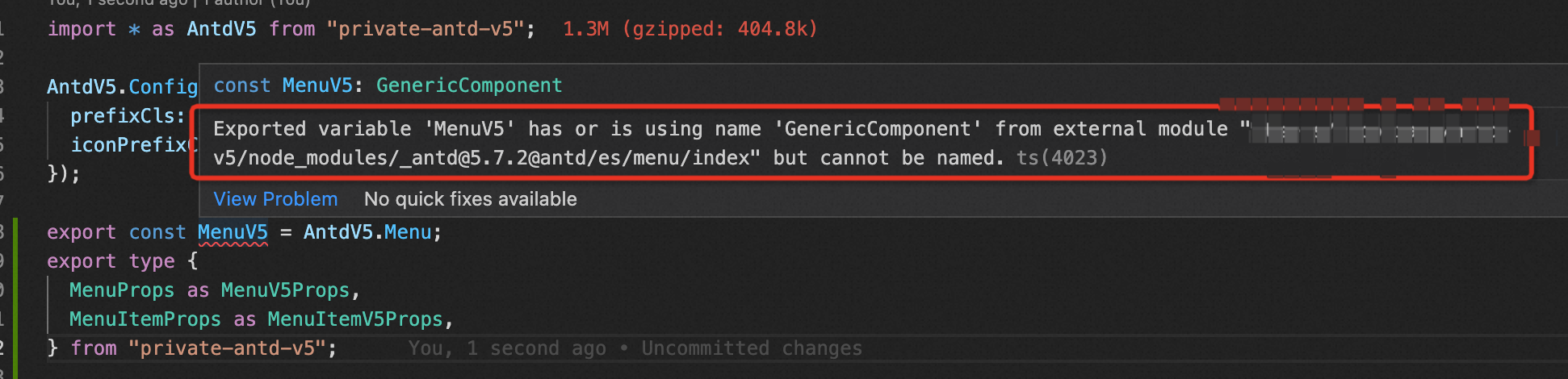 Exported variable 'xxx' has or is using name 'xxx' from external module xxx" but cannot be named ...