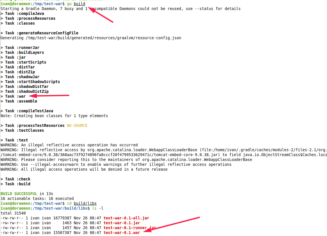 Support build both war and fatjar without modify `build.gradle` like Spring Boot or Grails ...