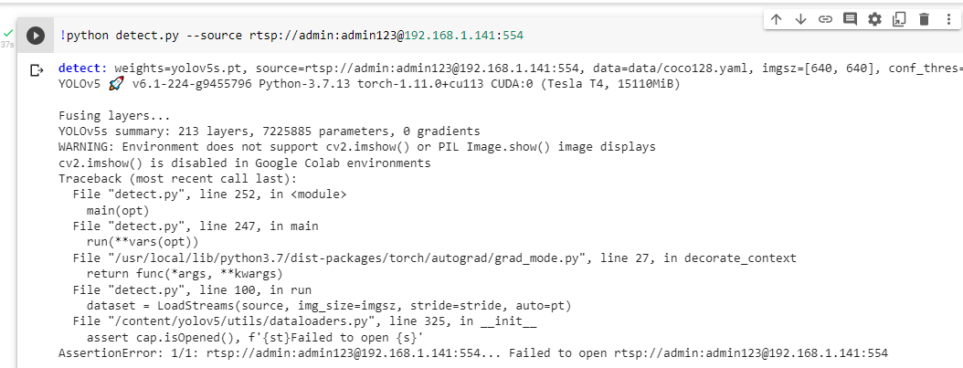 what is needed to modify in yolov5 code to get detection results when rtsp link of ipcamera is ...