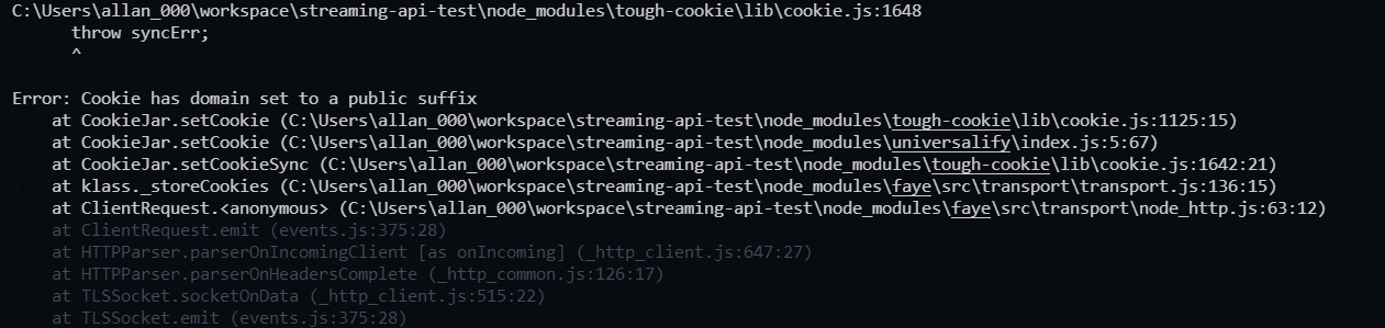 Error: Cookie has domain set to a public suffix · Issue #1185 · jsforce/jsforce · GitHub