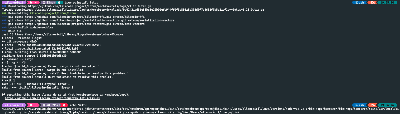 brew install lotus Error: cargo is not installed · Issue #7830 · filecoin-project/lotus · GitHub
