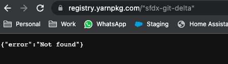 error An unexpected error occurred: "https://registry.yarnpkg.com/%22sfdx-git-delta%22: Not ...