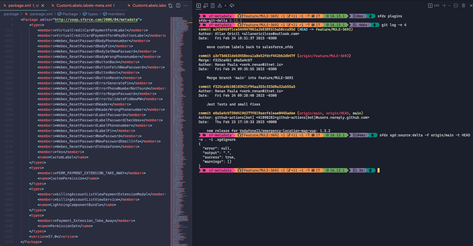 Git diff shows difference on CustomLabels.xml, but sgd does not add the file in the package.xml ...