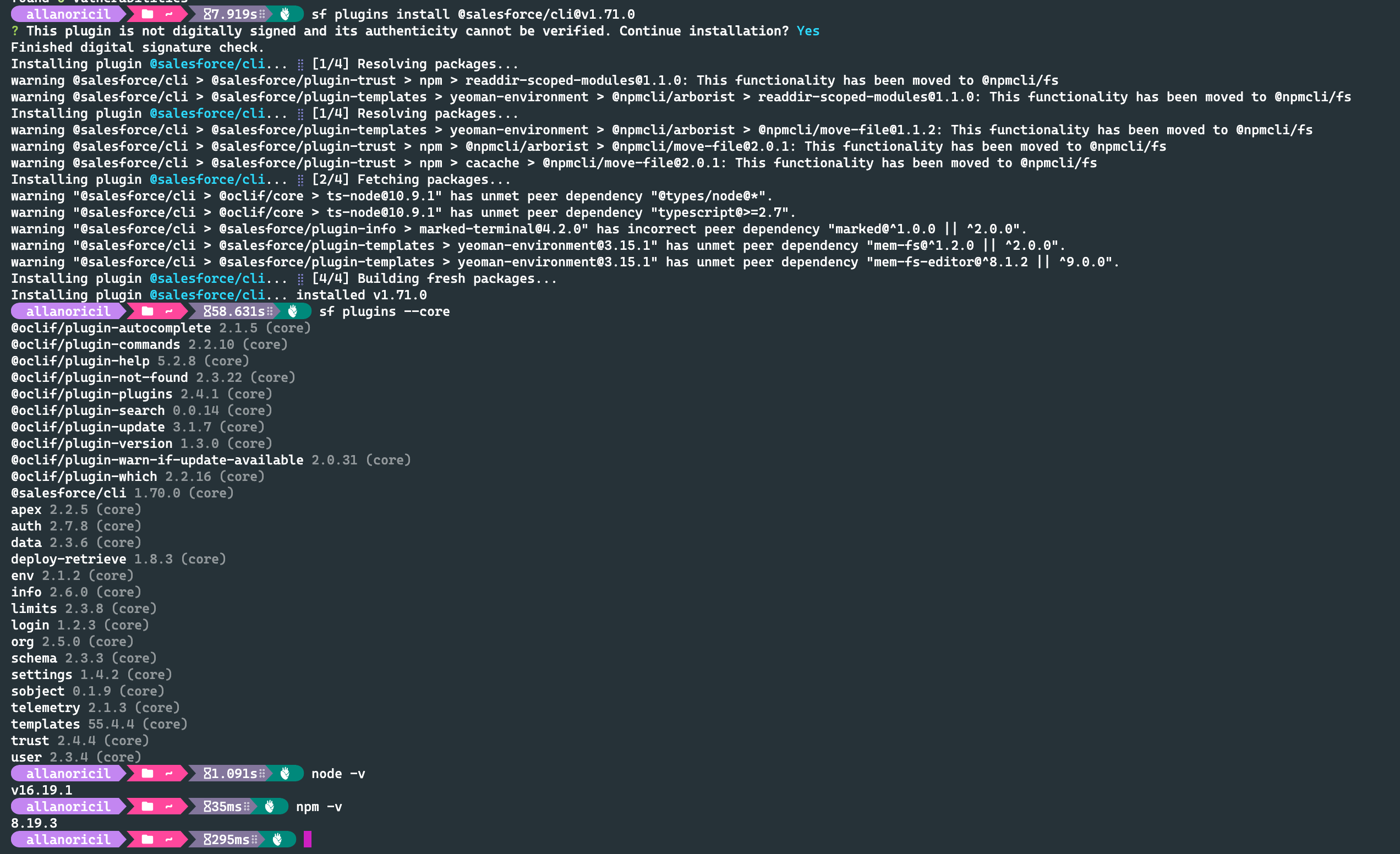 sf plugins install or update does not update core packages · Issue #2025 · forcedotcom/cli · GitHub
