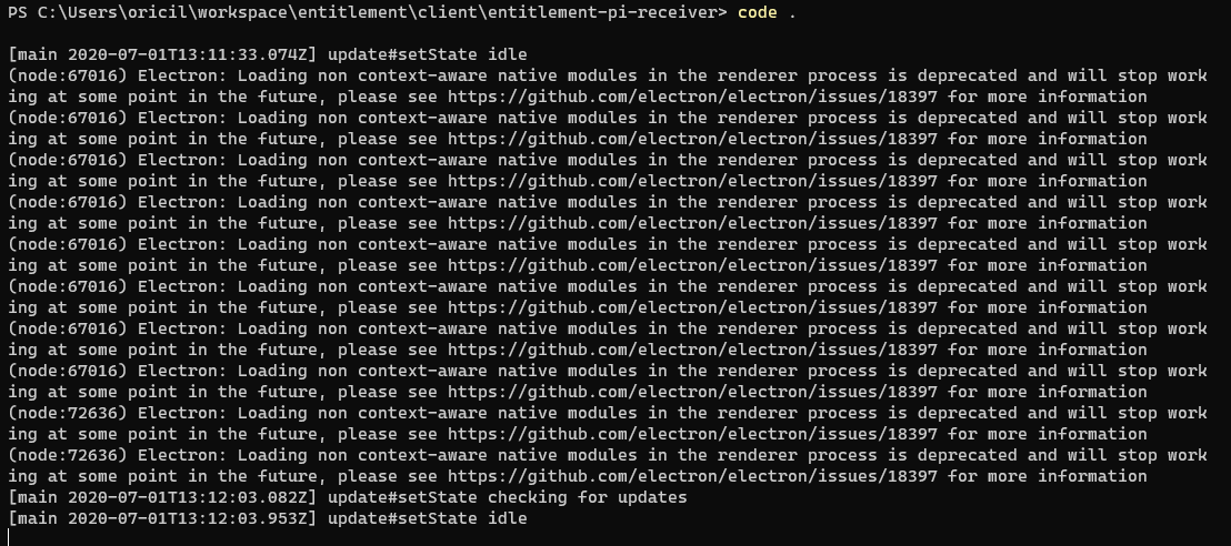 "Code ." opens a Cli.js and hooks my terminal to electron's session ...