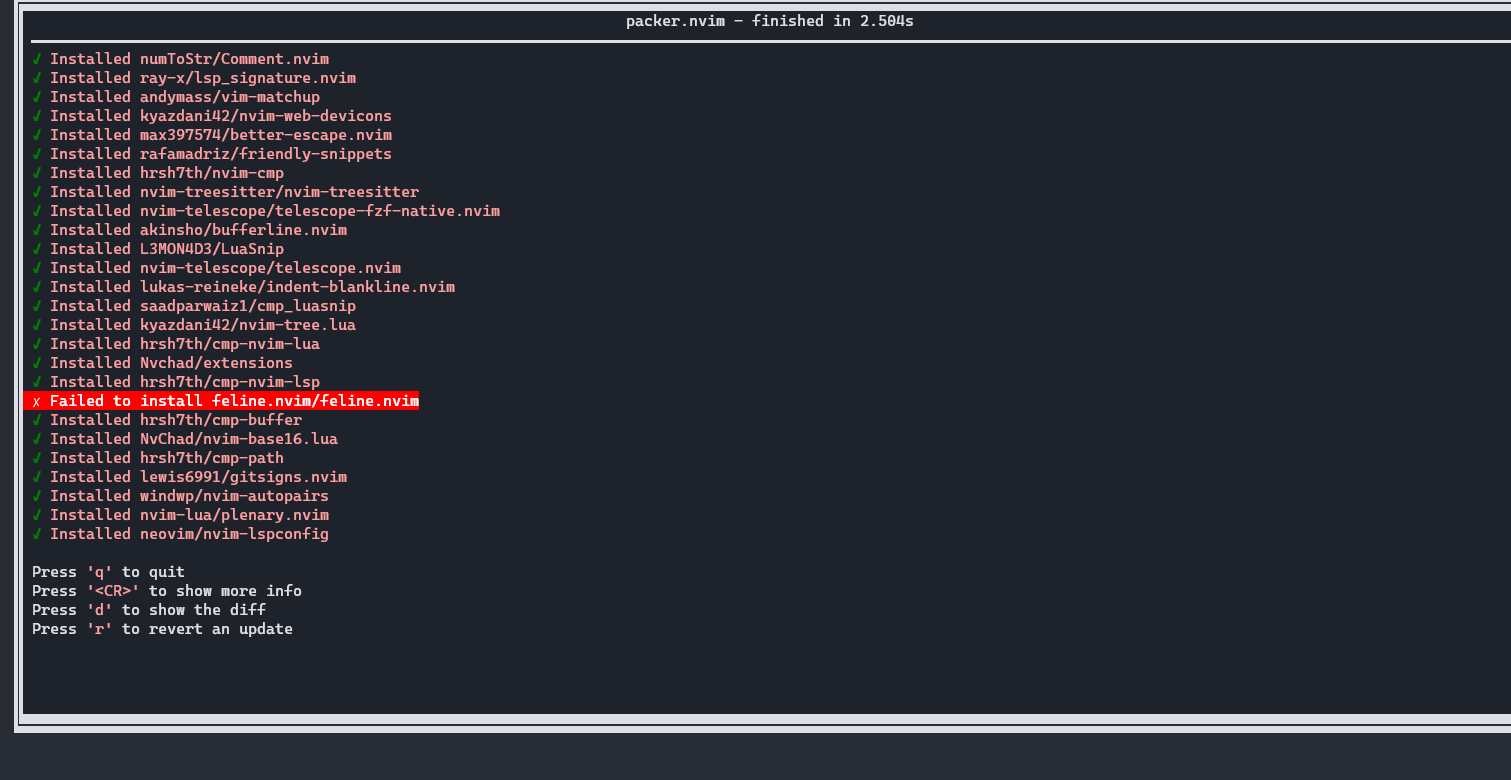 Failed to install packer packages · Issue #642 · NvChad/NvChad · GitHub