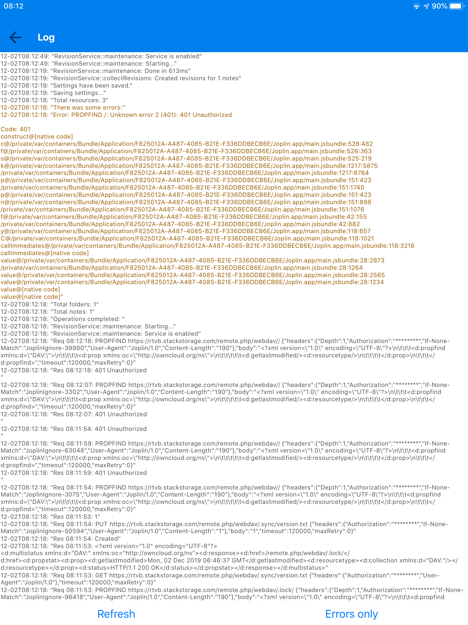 iOS WebDAV sync issue with Stackstorage · Issue #2153 · laurent22/joplin · GitHub