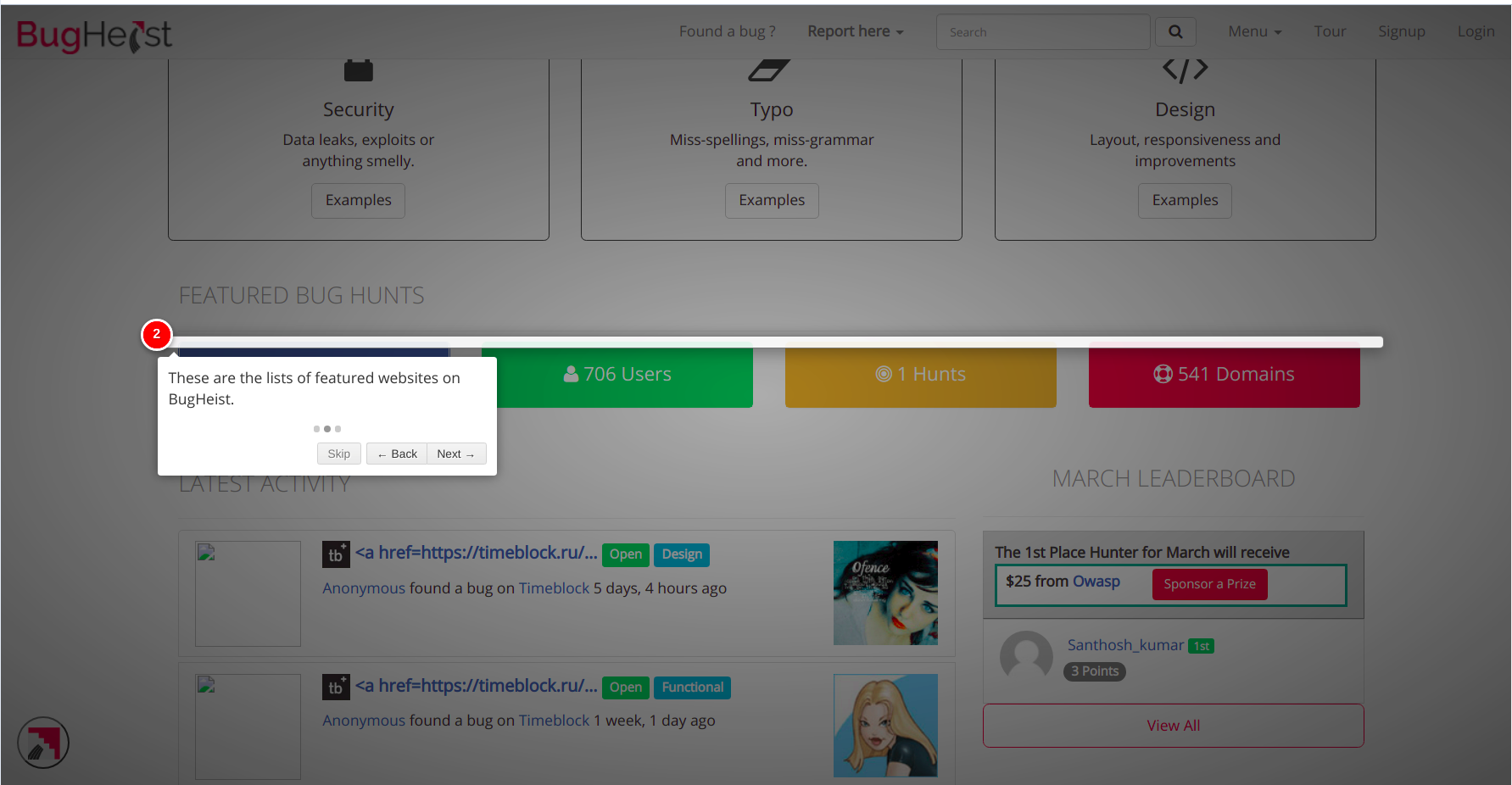 Website tour UI is not working properly · Issue #688 · OWASP-BLT/BLT · GitHub