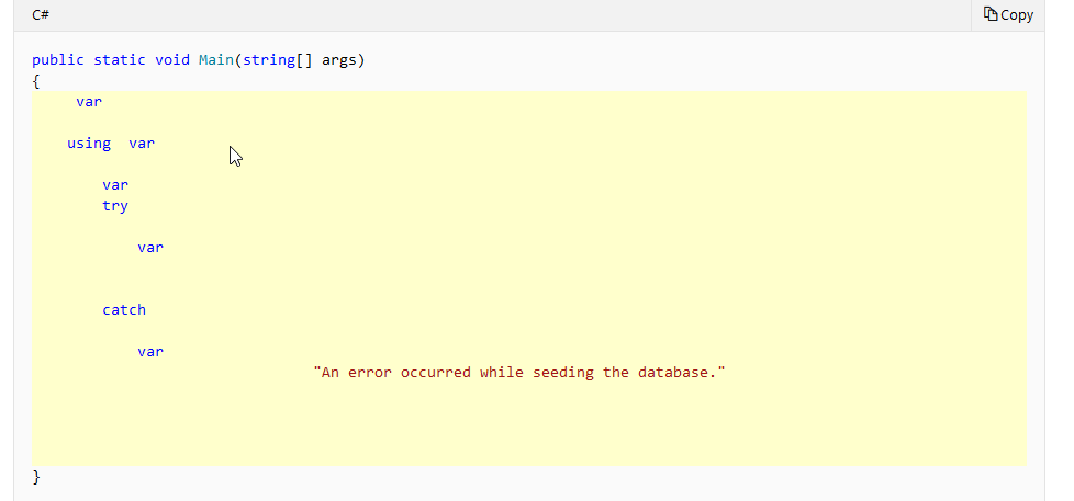 Code Examples Displaying Incorrectly · Issue 13167 · Dotnetaspnetcore 3837