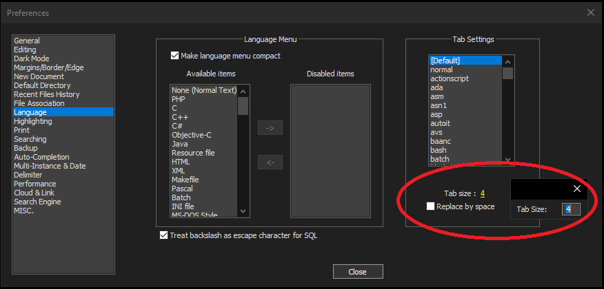 Preference Language Tab Size Replace Mini Dlg With Edit Control · Issue 13176 · Notepad Plus 