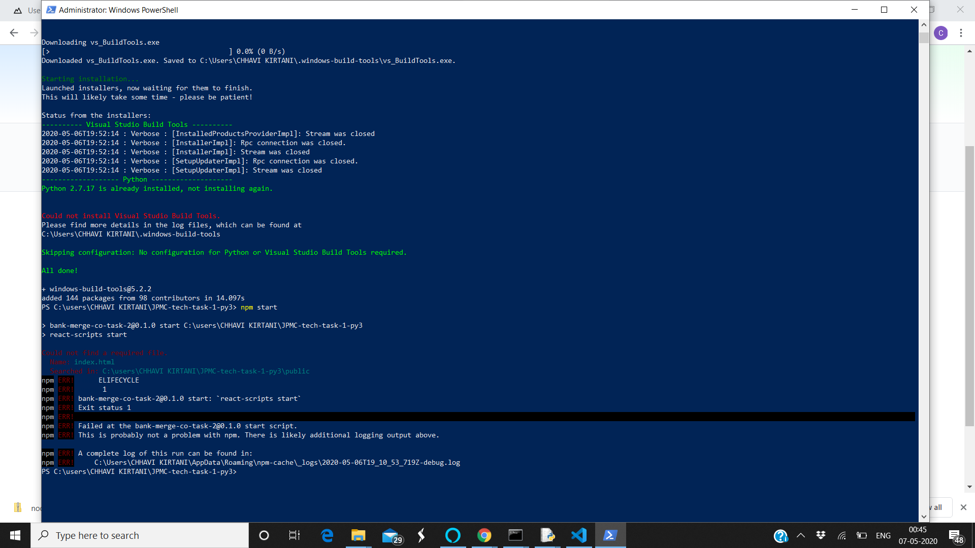 Error on npm start : Failed at the bank-merge-co-task-2@0.1.0 start script · Issue #138 ...
