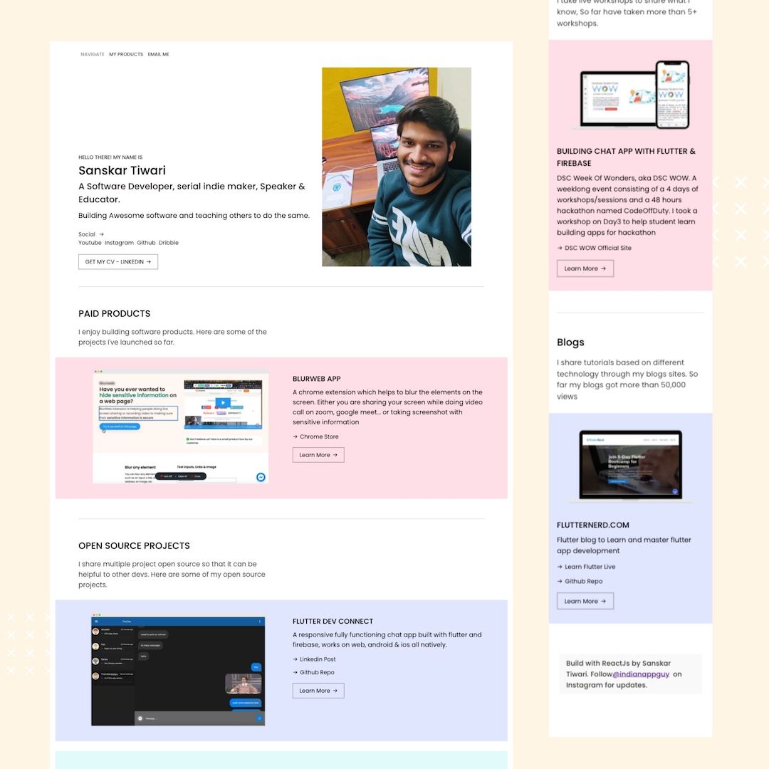 GitHub - theindianappguy/sanskar.dev-portfoliosite: Portfolio Site build with ReactJs