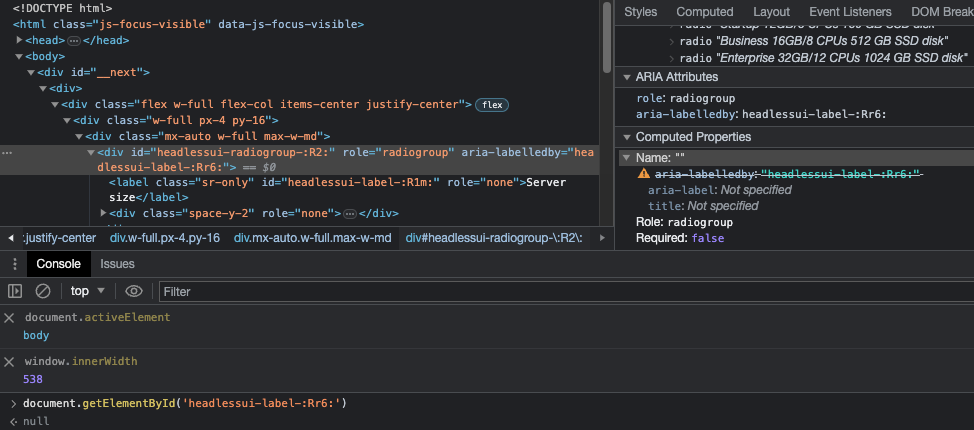 RadioGroup generates `aria-labelledby` value that does not exist ...