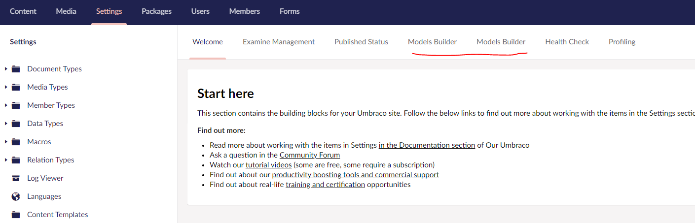 Two model builder menu items under settings · Issue #8143 · umbraco/Umbraco-CMS · GitHub