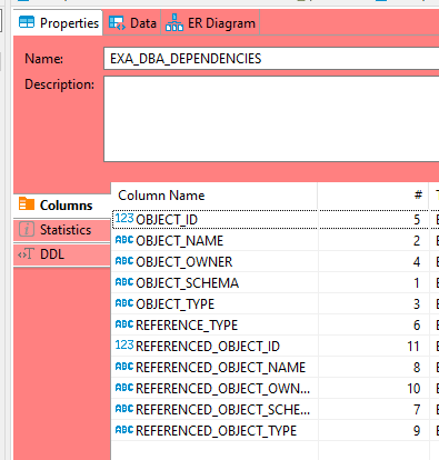 [Exasol] Simple view: Columns are not displayed in table properties tab ...