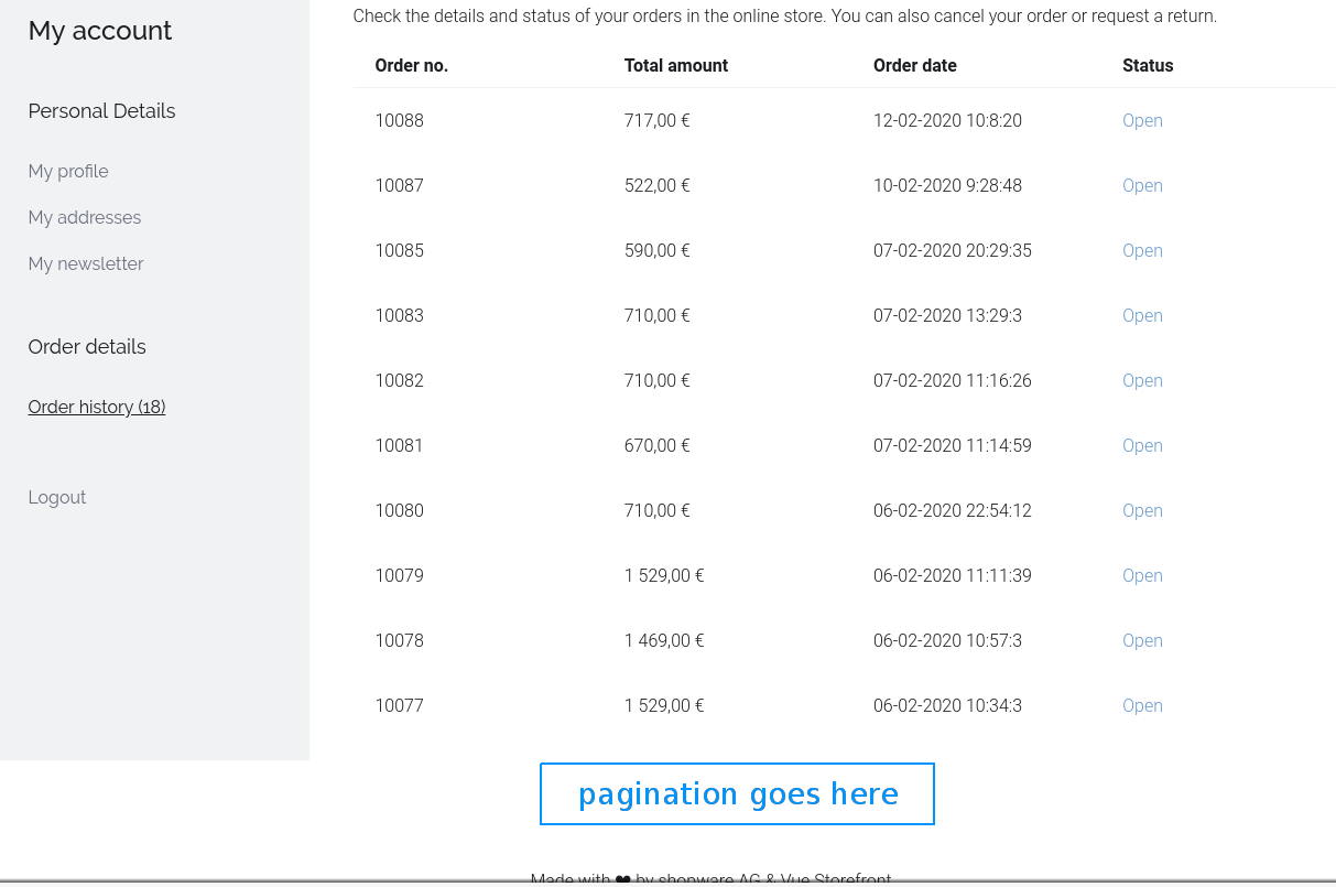 [FEATURE] [My Account] I want to see all placed orders using pagination · Issue #379 ...