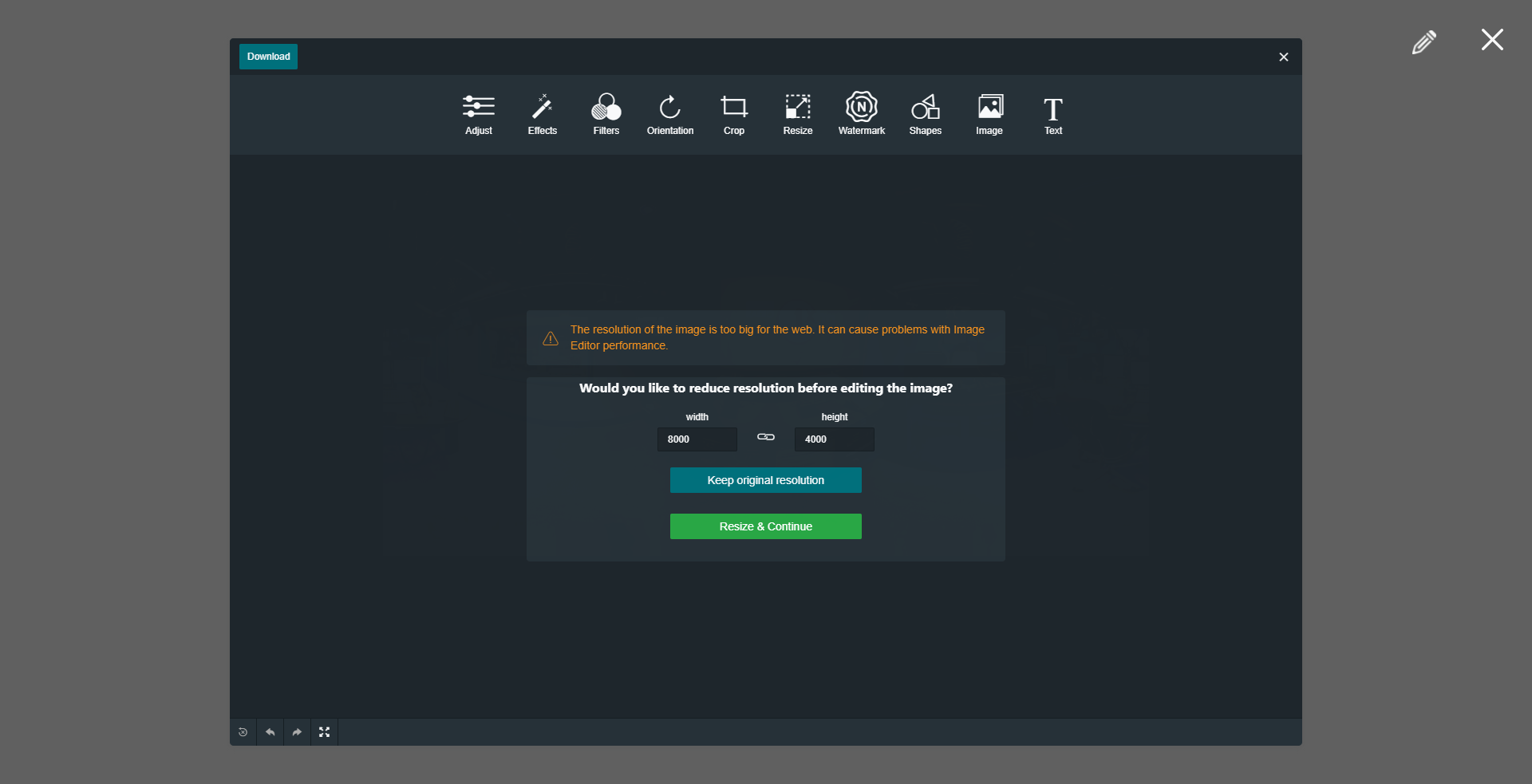 how to hide the resolution warning · Issue #188 · scaleflex/filerobot-image-editor · GitHub