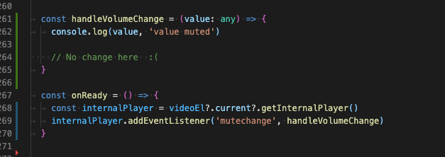 Monitoring Volume Changes on Wistia player. · Issue #524 · cookpete/react-player · GitHub