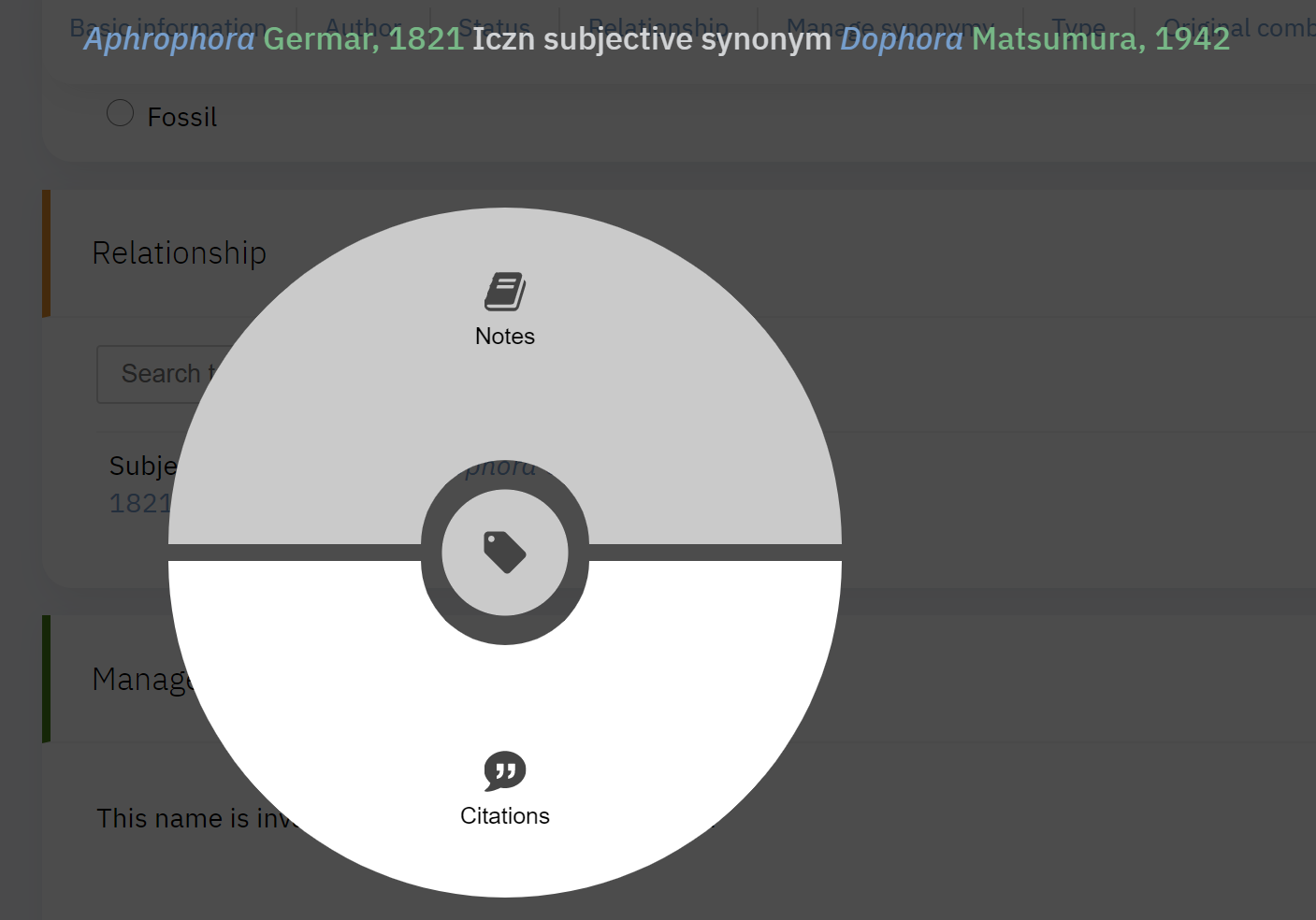 Task - Edit taxon name - TaxonName relationship - radial annotator - citation · Issue #2100 ...
