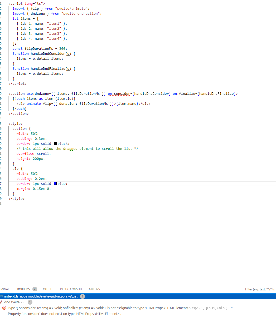 TypeScript typing issue -- affects Basic Example · Issue #366 · isaacHagoel/svelte-dnd-action ...