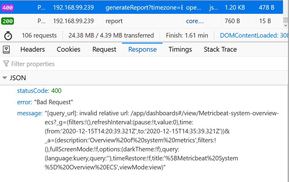 Report Generation From Default Metricbeat Dashboards Does Not Work 