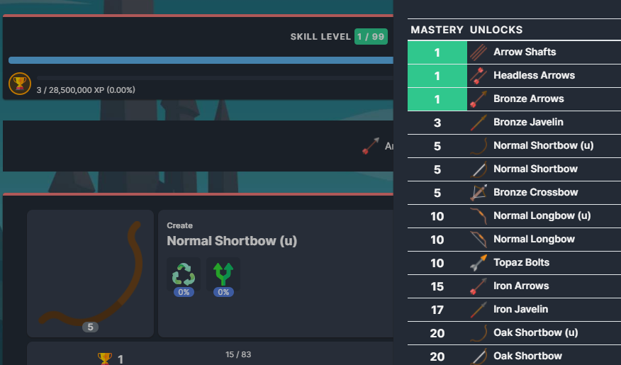 Bug Fletching Shortbow Craftable At Level 1 With Level 5 Requirement · Issue 2446 4607