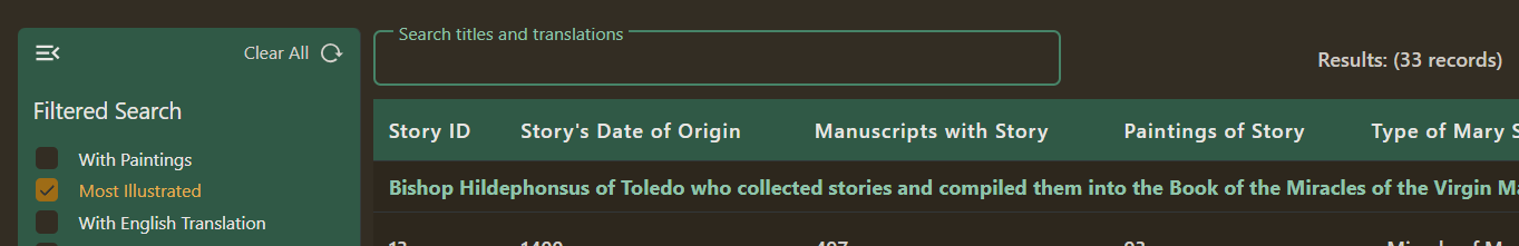 7Span: Story Index page: Search, Filter Buttons, Sliders 9/22/23 ...