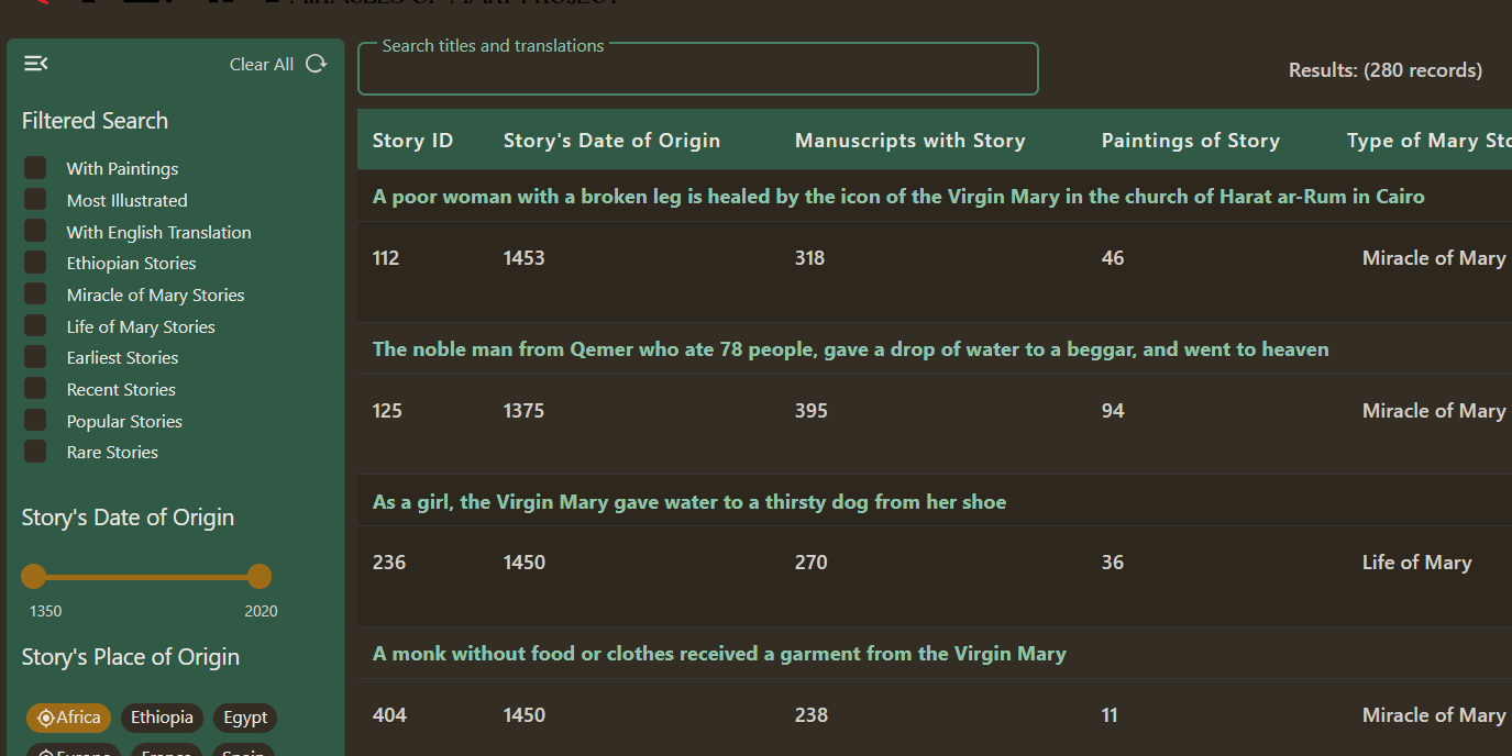 7Span: Story Index page: Search, Filter Buttons, Sliders 9/22/23 ...