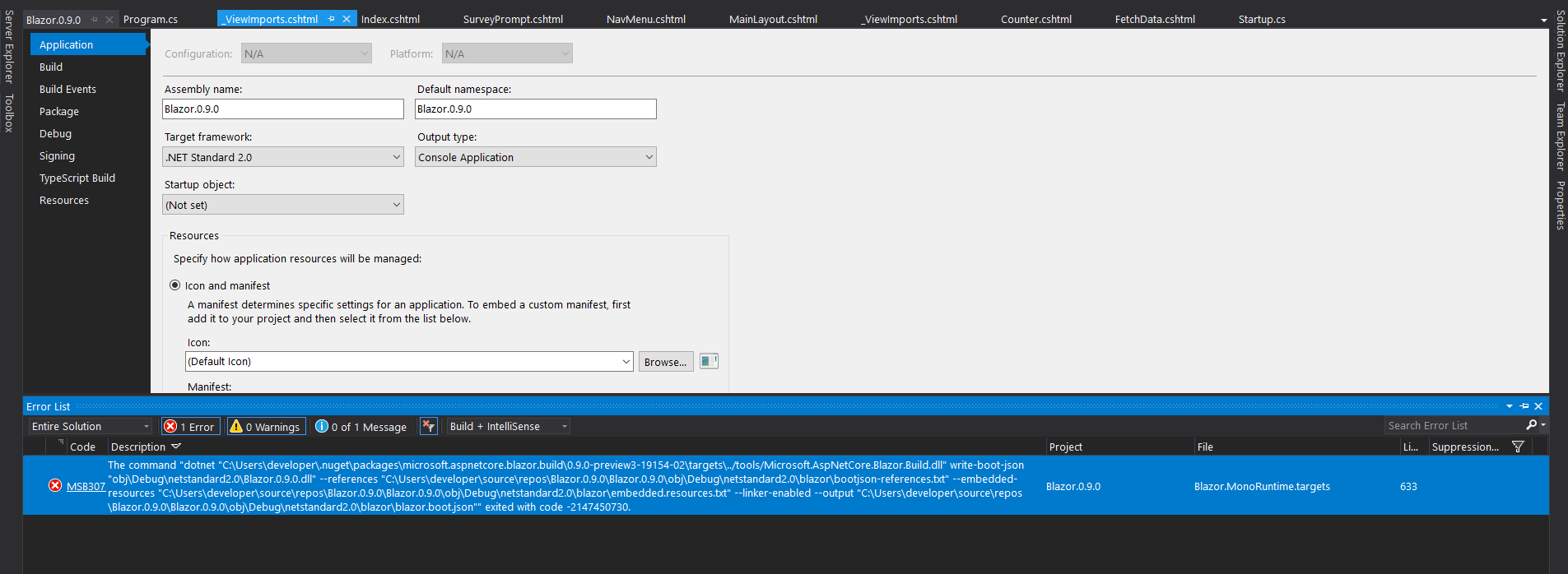 Running Blazor 090 Fresh Project Doesnt Compile · Issue 8594 · Dotnetaspnetcore · Github