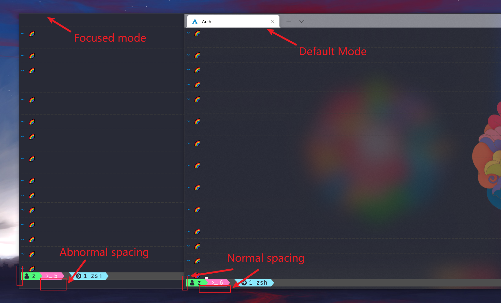 Large spacing between characters and bottom border in focus mode ...