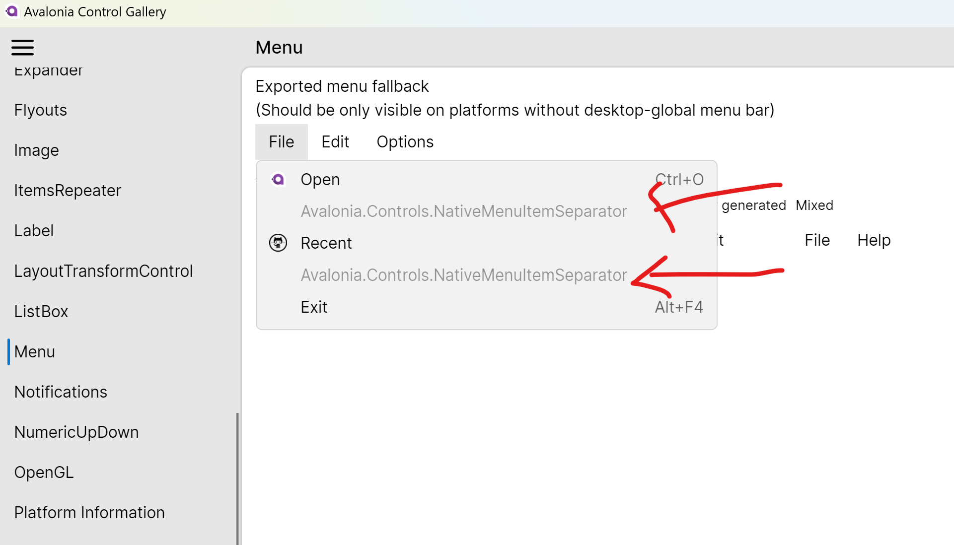 NativeMenuItemSeparator does not work in exported managed menu on Windows · Issue #9643 ...