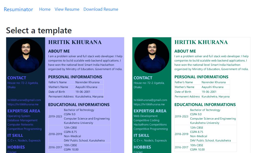 GitHub - hritikkhurana10sm/Resuminator: Resuminator - Effortlessly Create Stunning Single Page ...