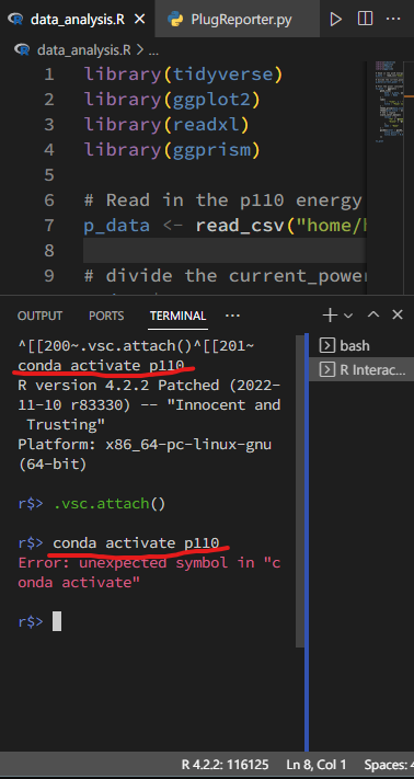 After attaching R, some other (invalid) code is being sent into the R console by VScode. · Issue ...