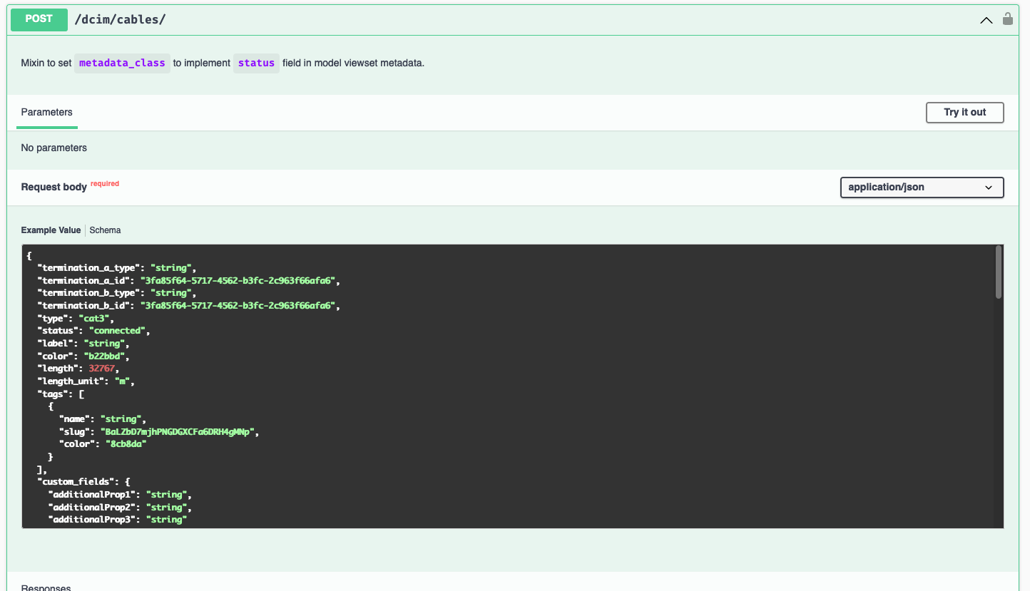 20 Swagger Ui Broken For Post Dcimcables Possibly Others · Issue 3778 · Nautobotnautobot 