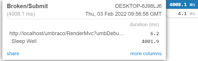 MiniProfiler custom steps not showing in the log · Issue #11932 · umbraco/Umbraco-CMS · GitHub