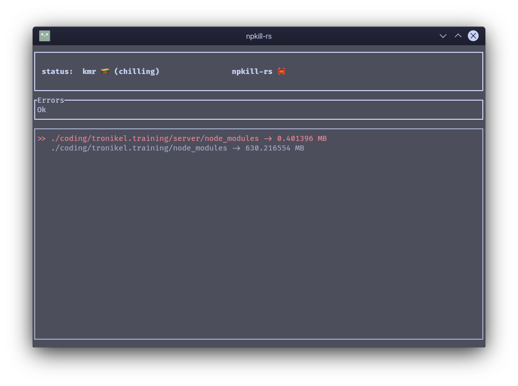 GitHub - Tronikelis/npkill-rs: npkill, but in rust, LETS GOOO 🦀