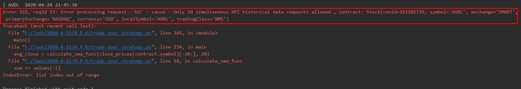 why would i get the error message: Only 50 simultaneous API historical data requests allowed ...