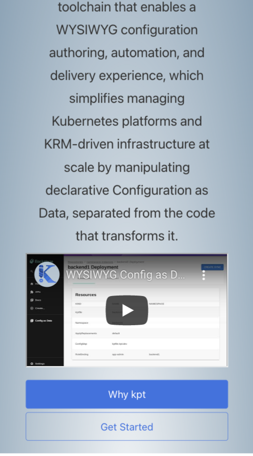 Fix site landing page for mobile · Issue #3178 · kptdev/kpt · GitHub