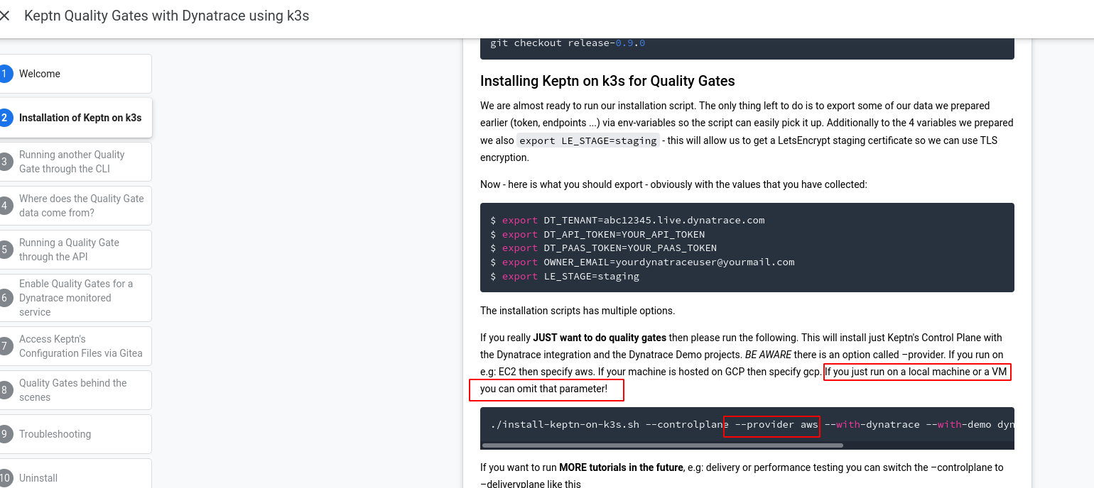 Keptn on K3s based tutorial: Mention Let's encrypt / certificate cannot be used on local setups ...