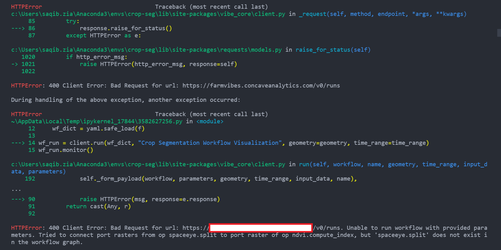 Receiving Error: 'spaceeye.split' does not exist in the workflow graph when running visualize ...