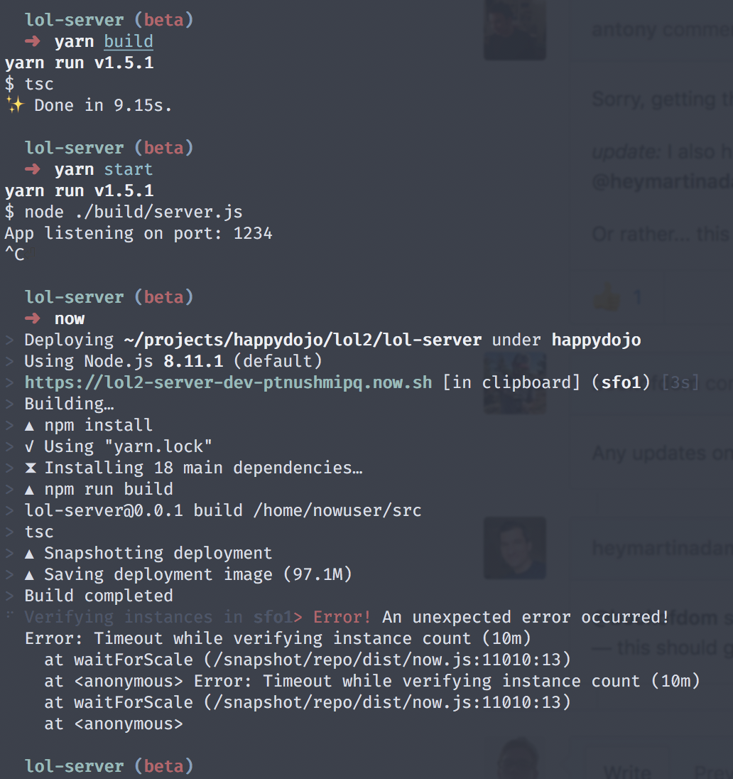 Timeout While Verifying Instance Count · Issue 1247 · Vercelvercel · Github