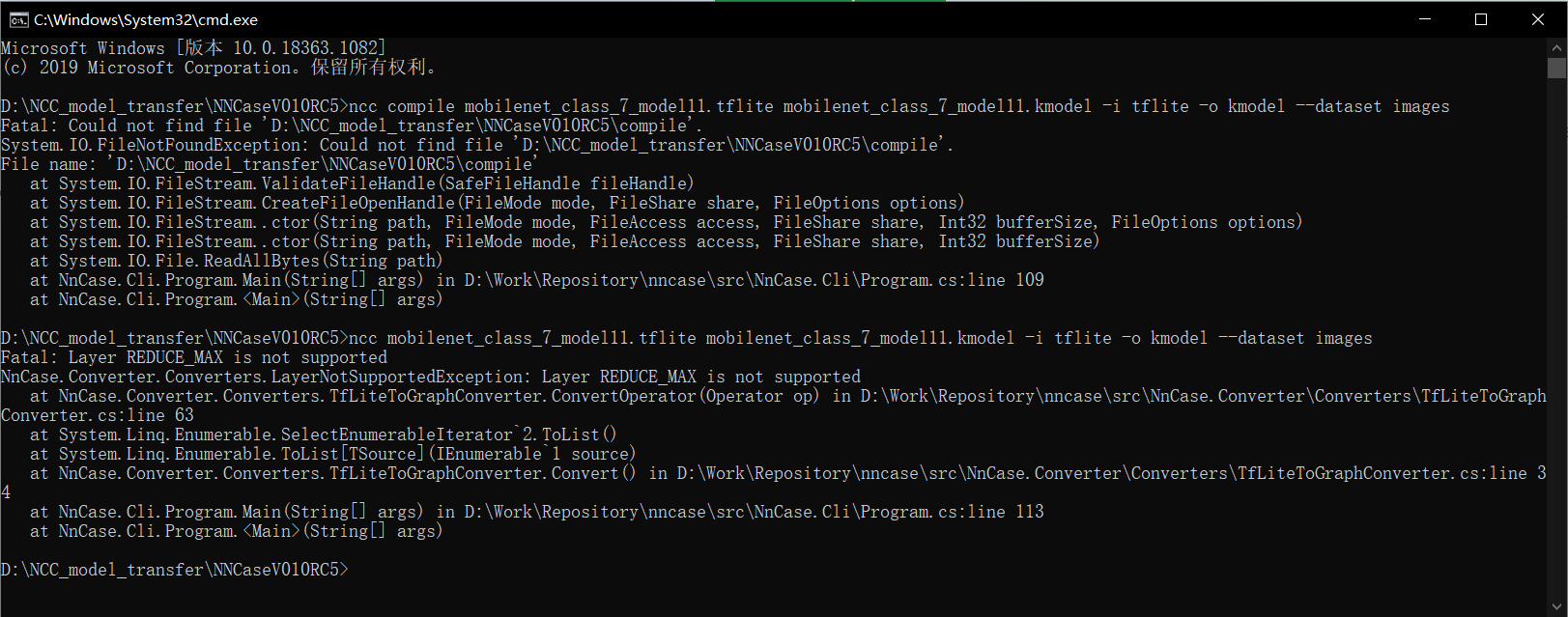 When I use NNCase Converter v0.1.0 RC5 to convert my tflite model to kmodel, errors happened ...