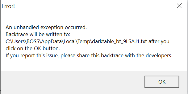 Nighly Windows Build And My Own Build Fails To Run Darktableexe Caused An Access Violation