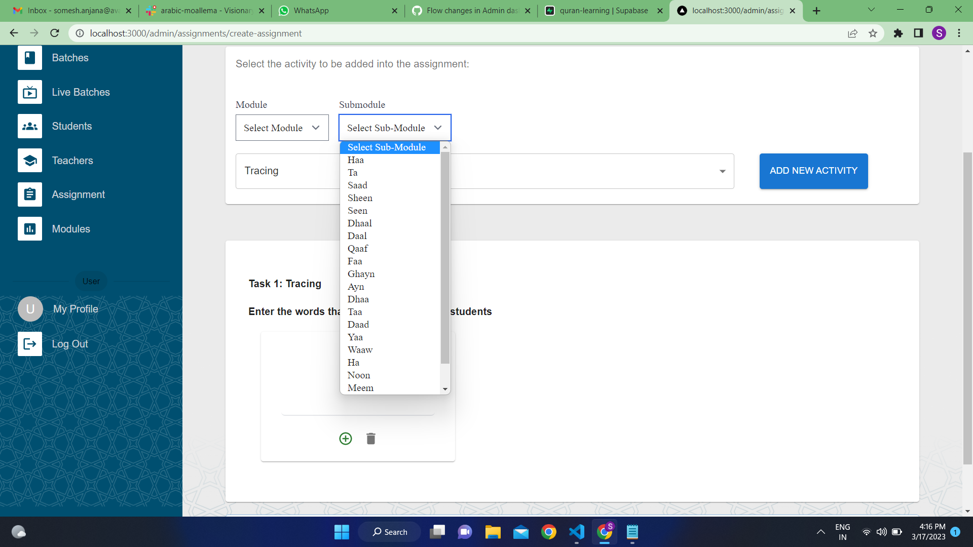 Flow changes in Admin dashboard · priyadarshi0811 arabic-moallema-refactored-v2.0 · Discussion ...