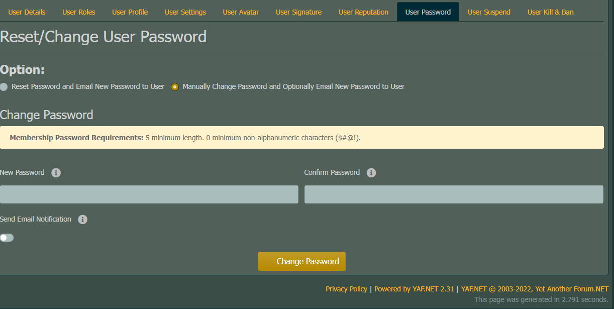 Reseting users password · Issue #785 · YAFNET/YAFNET · GitHub