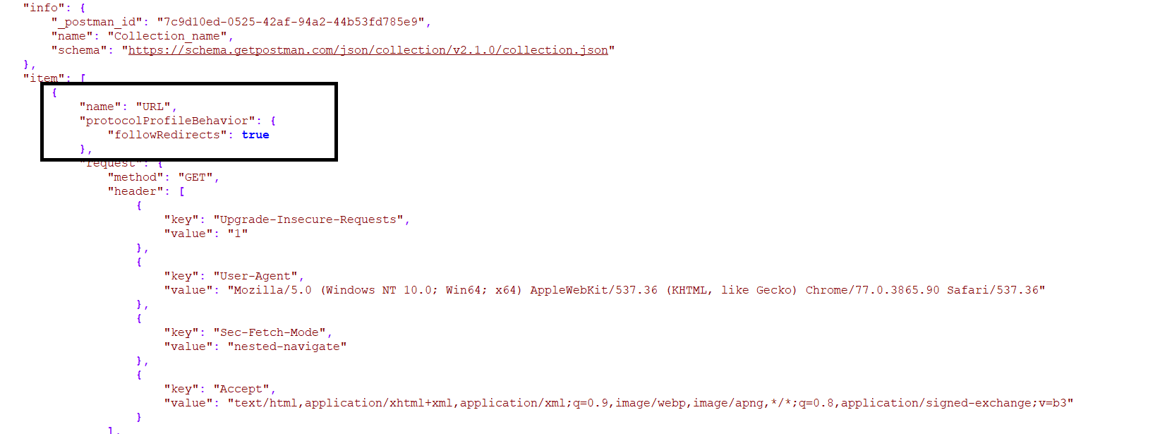 'protocolProfileBehavior' is not set to true in extracted Json ...