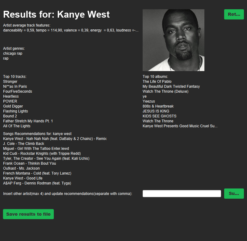 GitHub - bsinski/spotify-dashboard: GUI application using Spotify API