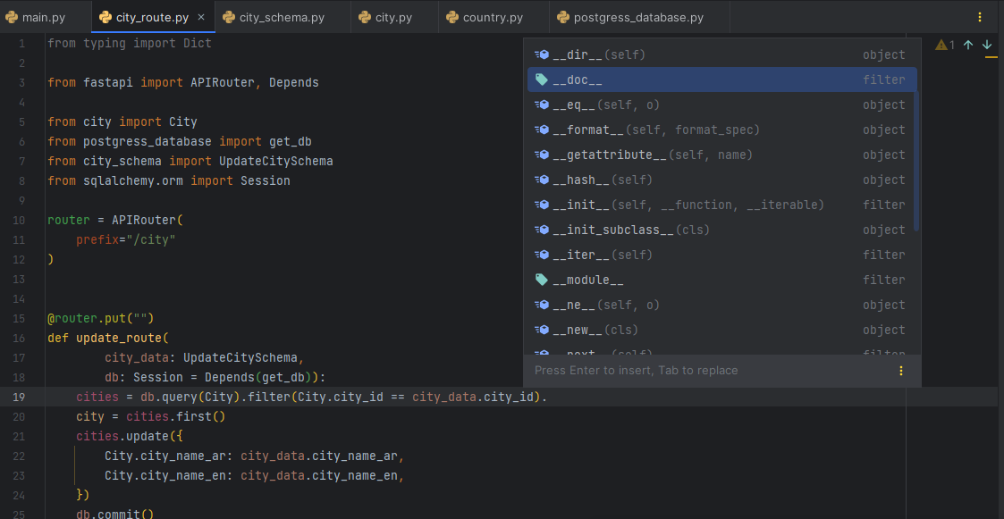 Expected type 'Union[ColumnElement[bool], _HasClauseElement, SQLCoreOperations[bool ...